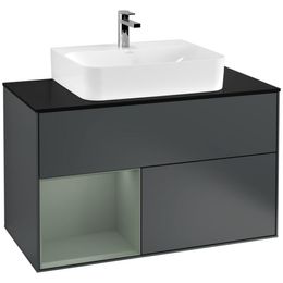 Villeroy & Boch Villeroy und Boch Finion Waschtischunterschrank F112GMHG 100cm, Abdeckplatte white matt, Regal links Olive Matt Lacquer, Midnight Blue Matt Lacquer