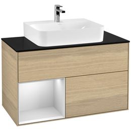 Villeroy & Boch Villeroy und Boch Finion Waschtischunterschrank F112MTPC 100cm, Abdeckplatte white matt, Regal links White matt lacquer, Oak Veneer