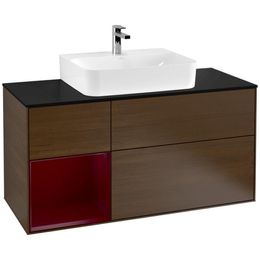 Villeroy & Boch Villeroy und Boch Finion Waschtischunterschrank G162HBGN 120cm, Abdeckplatte black matt, Emotion, Regal links Peony, Walnut veneer