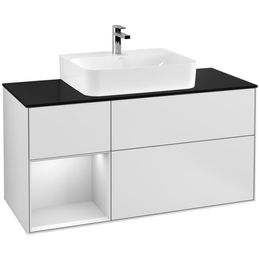 Villeroy & Boch Villeroy und Boch Finion Waschtischunterschrank G162MTMT 120cm, Abdeckplatte black matt, Emotion, Regal links White matt lacquer, White matt lacquer