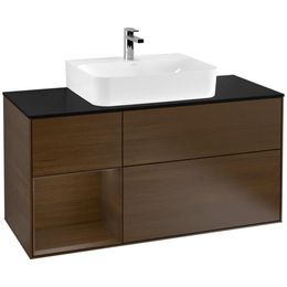 Villeroy & Boch Villeroy und Boch Finion Waschtischunterschrank G162GNGN 120cm, Abdeckplatte black matt, Emotion, Regal links Walnut veneer, Walnut veneer