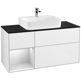 Villeroy & Boch Villeroy und Boch Finion Waschtischunterschrank G162MTGF 120cm, Abdeckplatte black matt, Emotion, Regal links White matt lacquer, Glossy white lacquer