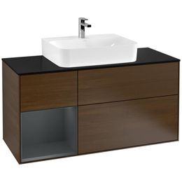 Villeroy & Boch Villeroy und Boch Finion Waschtischunterschrank G162HGGN 120cm, Abdeckplatte black matt, Emotion, Regal links Midnight Blue Matt Lacquer, Walnut veneer