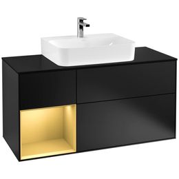 Villeroy & Boch Villeroy und Boch Finion Waschtischunterschrank F162HFPD 120cm, Abdeckplatte black matt, Regal links Gold matt, Black matt lacquer