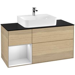 Villeroy & Boch Villeroy und Boch Finion Waschtischunterschrank F162MTPC 120cm, Abdeckplatte black matt, Regal links White matt lacquer, Oak Veneer