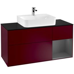 Villeroy & Boch Villeroy und Boch Finion Waschtischunterschrank F172GKHB 120cm, Abdeckplatte black matt, Regal rechts Anthracite matt, Peony Matt