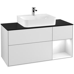 Villeroy & Boch Villeroy und Boch Finion Waschtischunterschrank F172GFMT 120cm, Abdeckplatte black matt, Regal rechts Glossy white lacquer, White matt lacquer