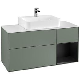 Villeroy & Boch Villeroy und Boch Finion Waschtischunterschrank F171PDGM 120cm, Abdeckplatte white matt, Regal rechts Black matt lacquer, Olive Matt Lacquer