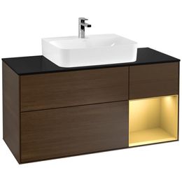 Villeroy & Boch Villeroy und Boch Finion Waschtischunterschrank F172HFGN 120cm, Abdeckplatte black matt, Regal rechts Gold matt, Walnut veneer