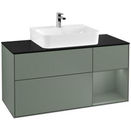 Villeroy & Boch Villeroy und Boch Finion Waschtischunterschrank F172GMGM 120cm, Abdeckplatte black matt, Regal rechts Olive Matt Lacquer, Olive Matt Lacquer