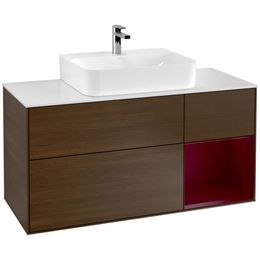 Villeroy & Boch Villeroy und Boch Finion Waschtischunterschrank F171HBGN 120cm, Abdeckplatte white matt, Regal rechts Peony, Walnut veneer