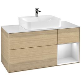 Villeroy & Boch Villeroy und Boch Finion Waschtischunterschrank F171MTPC 120cm, Abdeckplatte white matt, Regal rechts White matt lacquer, Oak Veneer