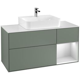 Villeroy & Boch Villeroy und Boch Finion Waschtischunterschrank F171MTGM 120cm, Abdeckplatte white matt, Regal rechts White matt lacquer, Olive Matt Lacquer