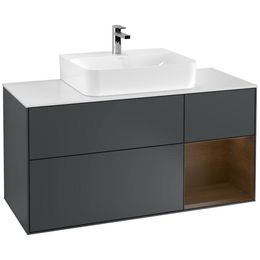 Villeroy & Boch Villeroy und Boch Finion Waschtischunterschrank F171GNHG 120cm, Abdeckplatte white matt, Regal rechts Walnut veneer, Midnight Blue Matt Lacquer