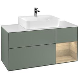 Villeroy & Boch Villeroy und Boch Finion Waschtischunterschrank G171PCGM 120cm, Abdeckplatte white matt, Emotion, Regal rechts Oak Veneer, Olive Matt Lacquer