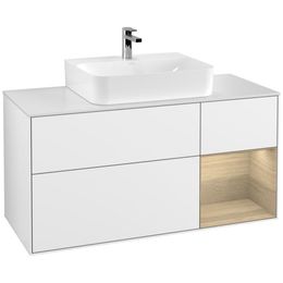 Villeroy & Boch Villeroy und Boch Finion Waschtischunterschrank G171PCGF 120cm, Abdeckplatte white matt, Emotion, Regal rechts Oak Veneer, Glossy white lacquer