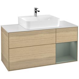 Villeroy & Boch Villeroy und Boch Finion Waschtischunterschrank G171GMPC 120cm, Abdeckplatte white matt, Emotion, Regal rechts Olive Matt Lacquer, Oak Veneer