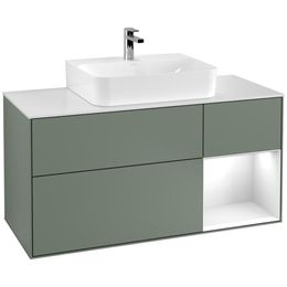 Villeroy & Boch Villeroy und Boch Finion Waschtischunterschrank G171GFGM 120cm, Abdeckplatte white matt, Emotion, Regal rechts Glossy white lacquer, Olive Matt Lacquer