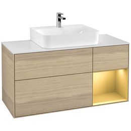 Villeroy & Boch Villeroy und Boch Finion Waschtischunterschrank G171HFPC 120cm, Abdeckplatte white matt, Emotion, Regal rechts Gold matt, Oak Veneer