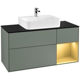 Villeroy & Boch Villeroy und Boch Finion Waschtischunterschrank G172HFGM 120cm, Abdeckplatte black matt, Emotion, Regal rechts Gold matt, Olive Matt Lacquer