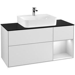 Villeroy & Boch Villeroy und Boch Finion Waschtischunterschrank G172MTMT 120cm, Abdeckplatte black matt, Emotion, Regal rechts White matt lacquer, White matt lacquer