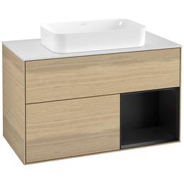 Villeroy & Boch Villeroy und Boch Finion Waschtischunterschrank F251PDPC 100x60,3cm, Abdeckplatte white matt, Regal rechts Black matt lacquer, Oak Veneer