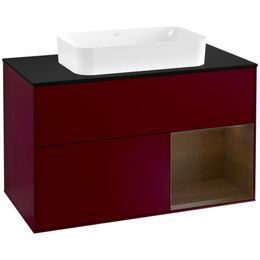 Villeroy & Boch Villeroy und Boch Finion Waschtischunterschrank F252GNHB 100x60,3cm, Abdeckplatte black matt, Regal rechts Walnut veneer, Peony Matt
