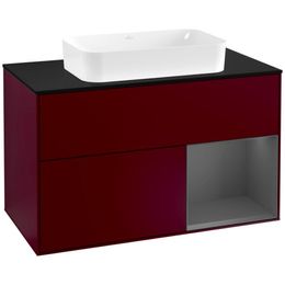 Villeroy & Boch Villeroy und Boch Finion Waschtischunterschrank F252GKHB 100x60,3cm, Abdeckplatte black matt, Regal rechts Anthracite matt, Peony Matt