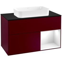 Villeroy & Boch Villeroy und Boch Finion Waschtischunterschrank F252GFHB 100x60,3cm, Abdeckplatte black matt, Regal rechts Glossy white lacquer, Peony Matt