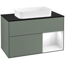 Villeroy & Boch Villeroy und Boch Finion Waschtischunterschrank F252GFGM 100x60,3cm, Abdeckplatte black matt, Regal rechts Glossy white lacquer, Olive Matt Lacquer