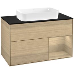 Villeroy & Boch Villeroy und Boch Finion Waschtischunterschrank F252PCPC 100x60,3cm, Abdeckplatte black matt, Regal rechts Oak Veneer, Oak Veneer