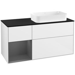 Villeroy & Boch Villeroy und Boch Finion Waschtischunterschrank F272GKGF 120cm, Abdeckplatte black matt, Regal links Anthracite matt, Glossy white lacquer