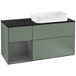 Villeroy & Boch Villeroy und Boch Finion Waschtischunterschrank F272GKGM 120cm, Abdeckplatte black matt, Regal links Anthracite matt, Olive Matt Lacquer