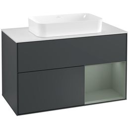 Villeroy & Boch Villeroy und Boch Finion Waschtischunterschrank G251GMHG 100cm, Abdeckplatte white matt, Emotion, Regal rechts Olive Matt Lacquer, Midnight Blue Matt Lacquer