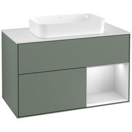 Villeroy & Boch Villeroy und Boch Finion Waschtischunterschrank G251MTGM 100cm, Abdeckplatte white matt, Emotion, Regal rechts White matt lacquer, Olive Matt Lacquer