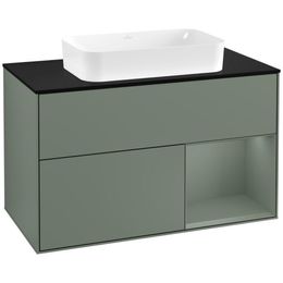 Villeroy & Boch Villeroy und Boch Finion Waschtischunterschrank G252GMGM 100cm, Abdeckplatte black matt, Emotion, Regal rechts Olive Matt Lacquer, Olive Matt Lacquer