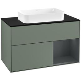 Villeroy & Boch Villeroy und Boch Finion Waschtischunterschrank G252HGGM 100cm, Abdeckplatte black matt, Emotion, Regal rechts Midnight Blue Matt Lacquer, Olive Matt Lacquer