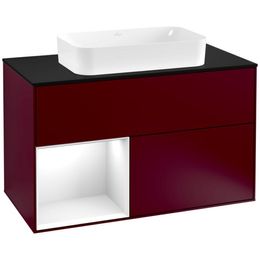 Villeroy & Boch Villeroy und Boch Finion Waschtischunterschrank G242GFHB 100cm, Abdeckplatte black matt, Emotion, Regal links Glossy white lacquer, Peony Matt