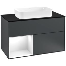 Villeroy & Boch Villeroy und Boch Finion Waschtischunterschrank G242GFHG 100cm, Abdeckplatte black matt, Emotion, Regal links Glossy white lacquer, Midnight Blue Matt Lacquer