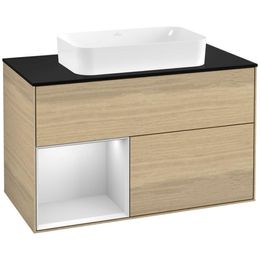 Villeroy & Boch Villeroy und Boch Finion Waschtischunterschrank G242MTPC 100cm, Abdeckplatte black matt, Emotion, Regal links White matt lacquer, Oak Veneer