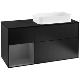 Villeroy & Boch Villeroy und Boch Finion Waschtischunterschrank G272GKPD 120cm, Abdeckplatte black matt, Emotion, Regal links Anthracite matt, Black matt lacquer