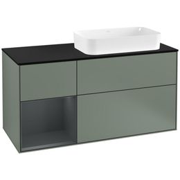 Villeroy & Boch Villeroy und Boch Finion Waschtischunterschrank G272HGGM 120cm, Abdeckplatte black matt, Emotion, Regal links Midnight Blue Matt Lacquer, Olive Matt Lacquer