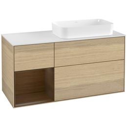 Villeroy & Boch Villeroy und Boch Finion Waschtischunterschrank G271GNPC 120cm, Abdeckplatte white matt, Emotion, Regal links Walnut veneer, Oak Veneer