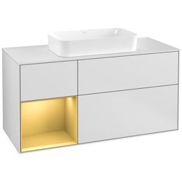 Villeroy & Boch Villeroy und Boch Finion Waschtischunterschrank F291HFMT 120cm, Abdeckplatte white matt, Regal links Gold matt, White matt lacquer