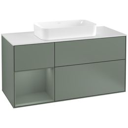 Villeroy & Boch Villeroy und Boch Finion Waschtischunterschrank F291GMGM 120cm, Abdeckplatte white matt, Regal links Olive Matt Lacquer, Olive Matt Lacquer