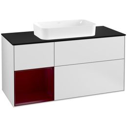 Villeroy & Boch Villeroy und Boch Finion Waschtischunterschrank F292HBMT 120cm, Abdeckplatte black matt, Regal links Peony, White matt lacquer