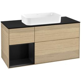 Villeroy & Boch Villeroy und Boch Finion Waschtischunterschrank F292PDPC 120cm, Abdeckplatte black matt, Regal links Black matt lacquer, Oak Veneer