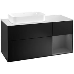 Villeroy & Boch Villeroy und Boch Finion Waschtischunterschrank G281GKPD 120cm, Abdeckplatte white matt, Emotion, Regal rechts Anthracite matt, Black matt lacquer