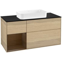 Villeroy & Boch Villeroy und Boch Finion Waschtischunterschrank F292GNPC 120cm, Abdeckplatte black matt, Regal links Walnut veneer, Oak Veneer
