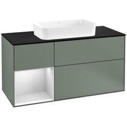 Villeroy & Boch Villeroy und Boch Finion Waschtischunterschrank F292MTGM 120cm, Abdeckplatte black matt, Regal links White matt lacquer, Olive Matt Lacquer